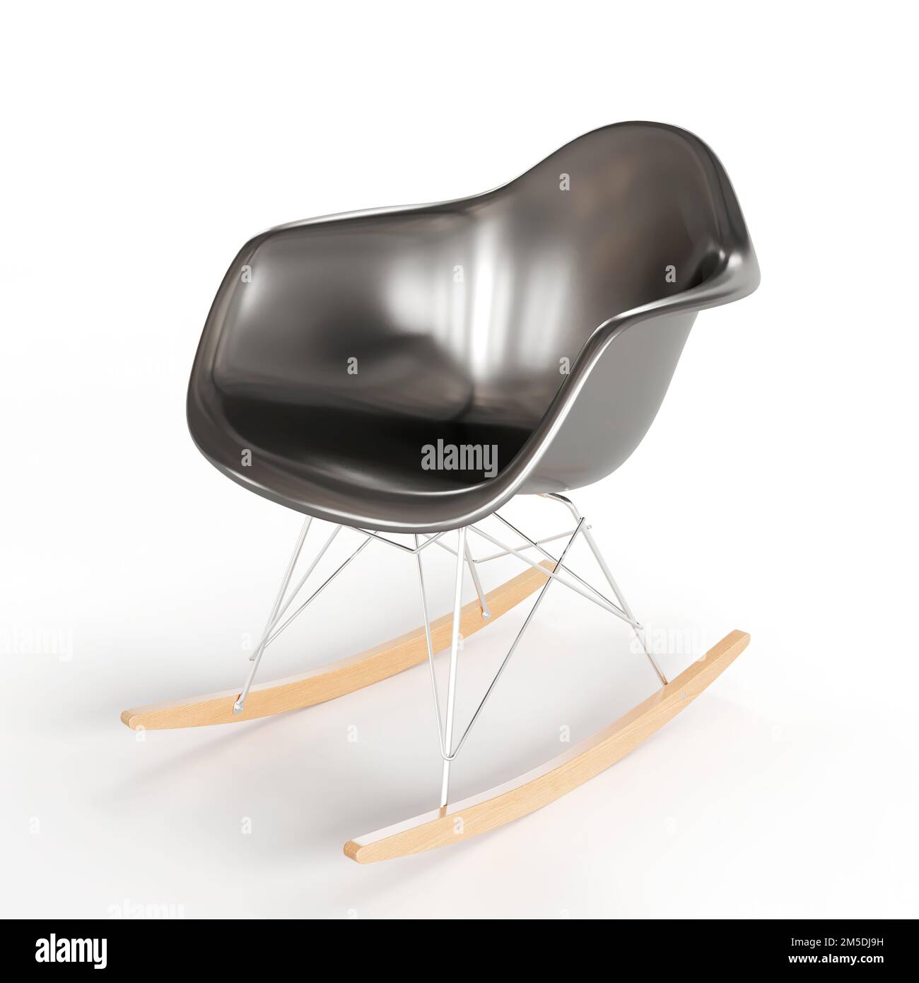 A 3D illustration of a modern black Rocking chair isolated on a white ...