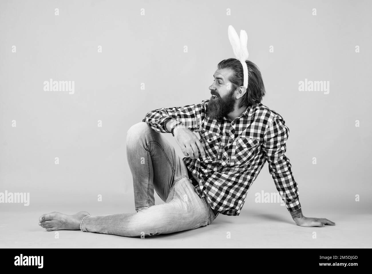 funny bunny. happy easter. funny bearded man wear bunny ears. guy in ...