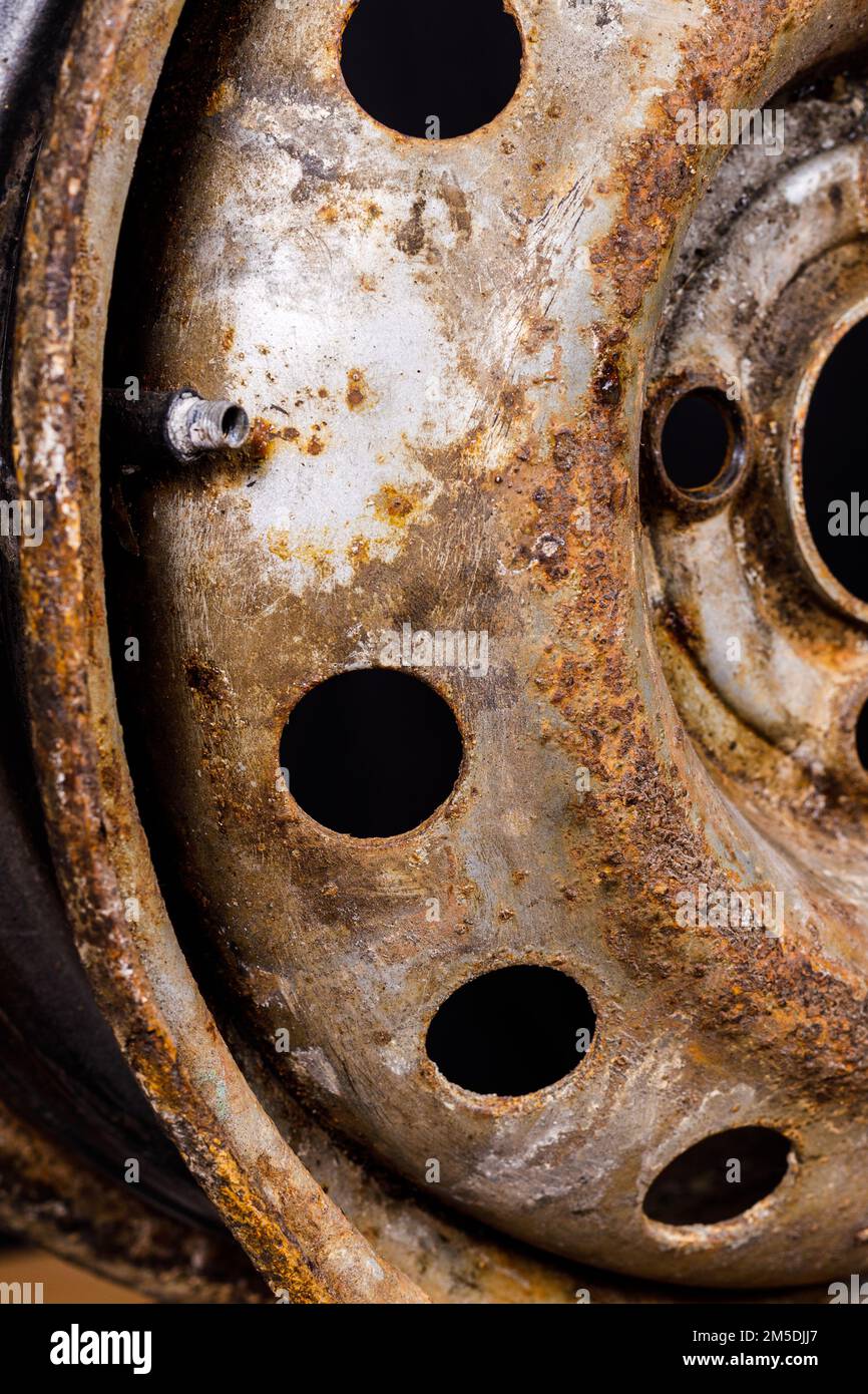 metal car rim with rust closeup. vertical frame Stock Photo - Alamy