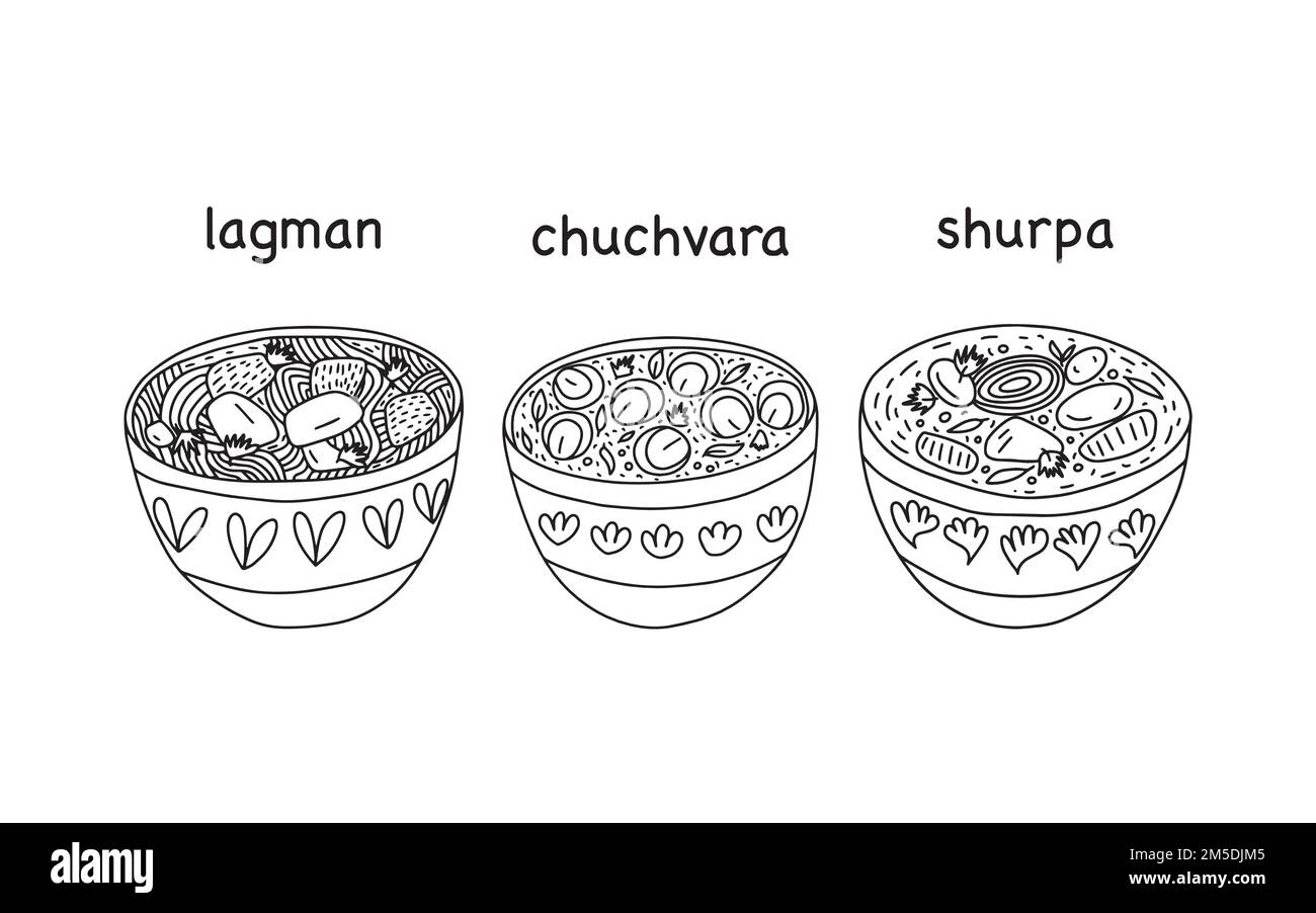 Vector set of central Asian cuisine soups Stock Vector Image & Art - Alamy