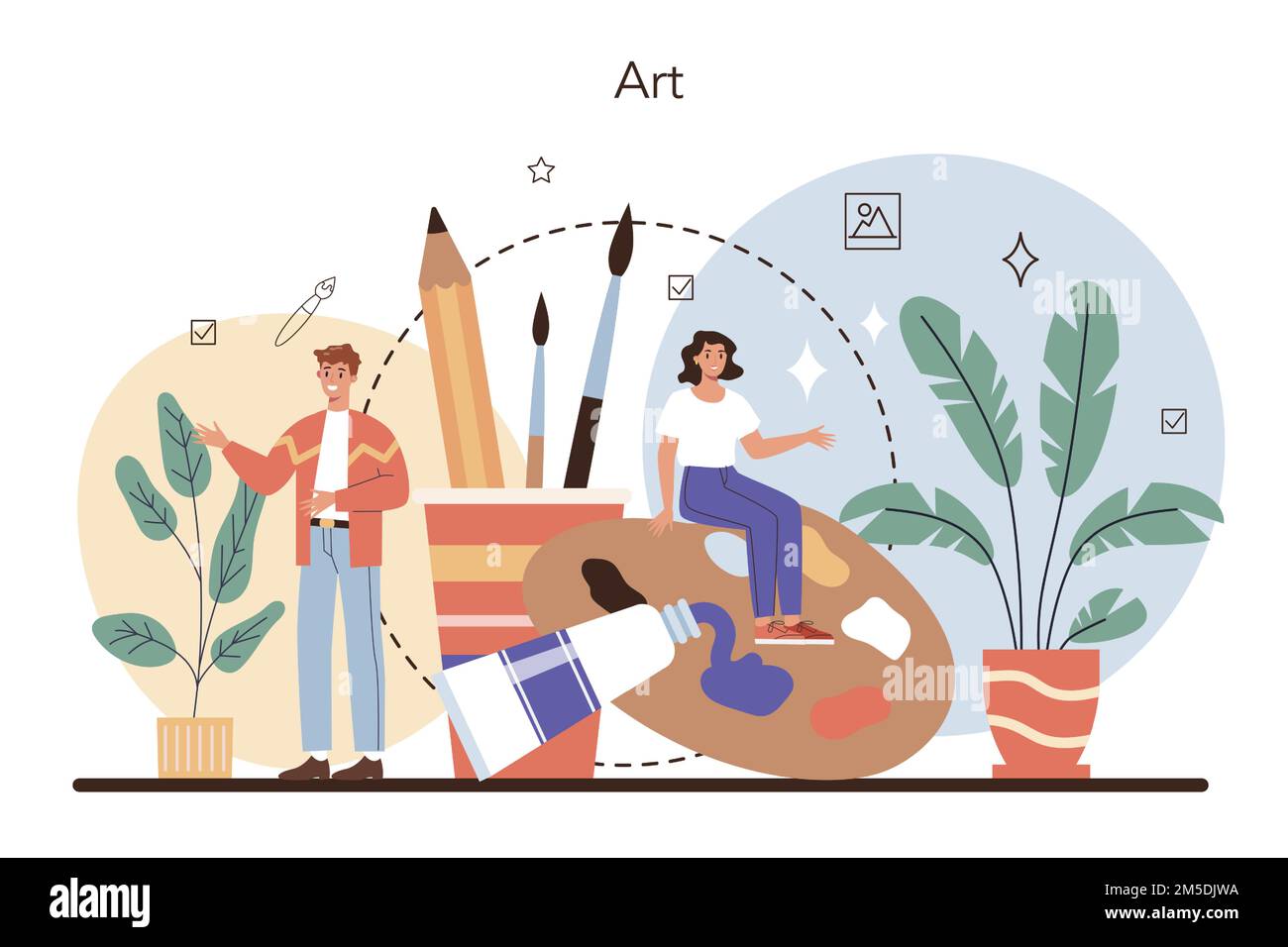 Artist concept. Professional illustrator in front of big easel or ...