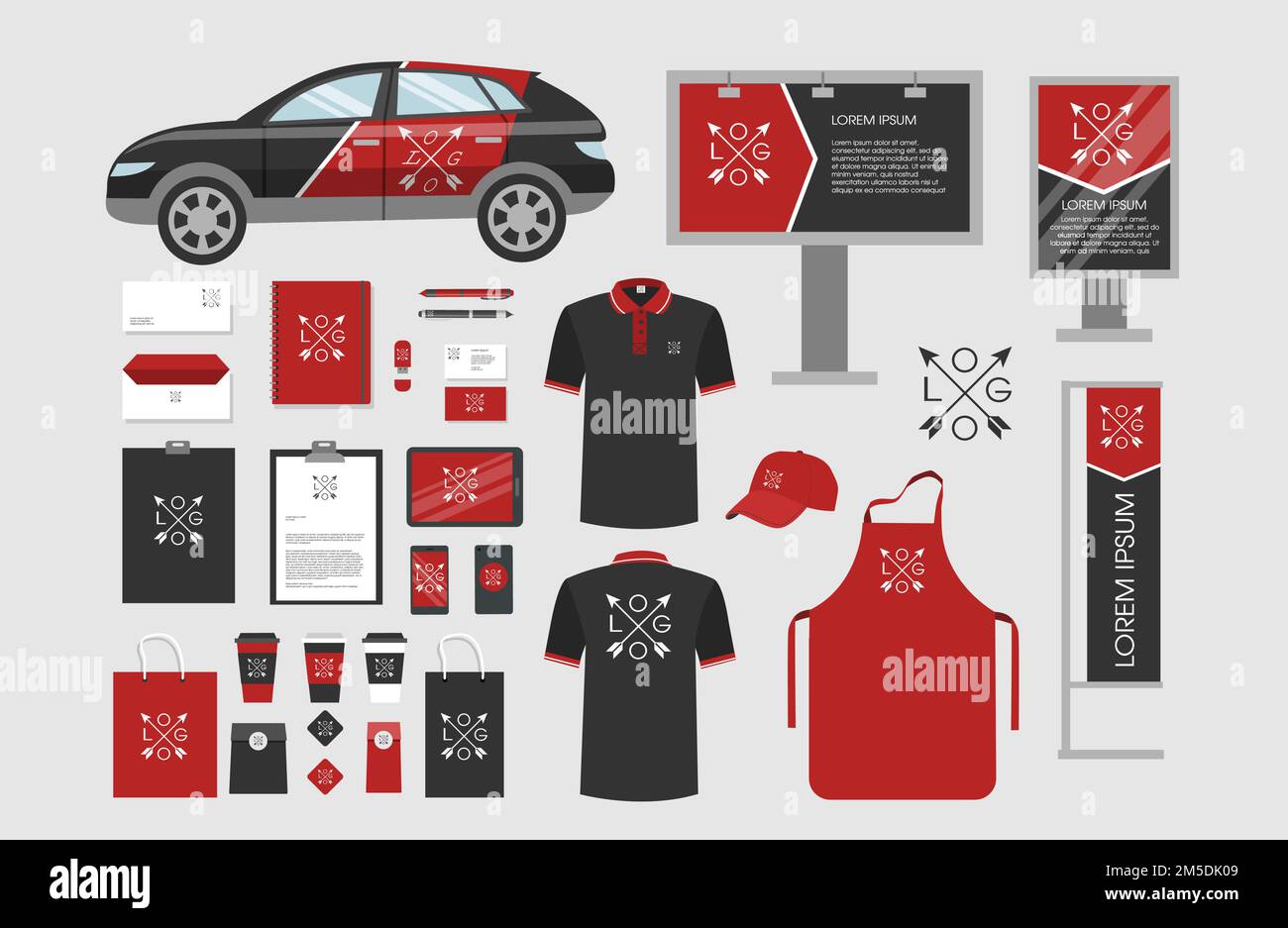 Brand identity set. Car and clothes, letters and papers with logo Stock ...