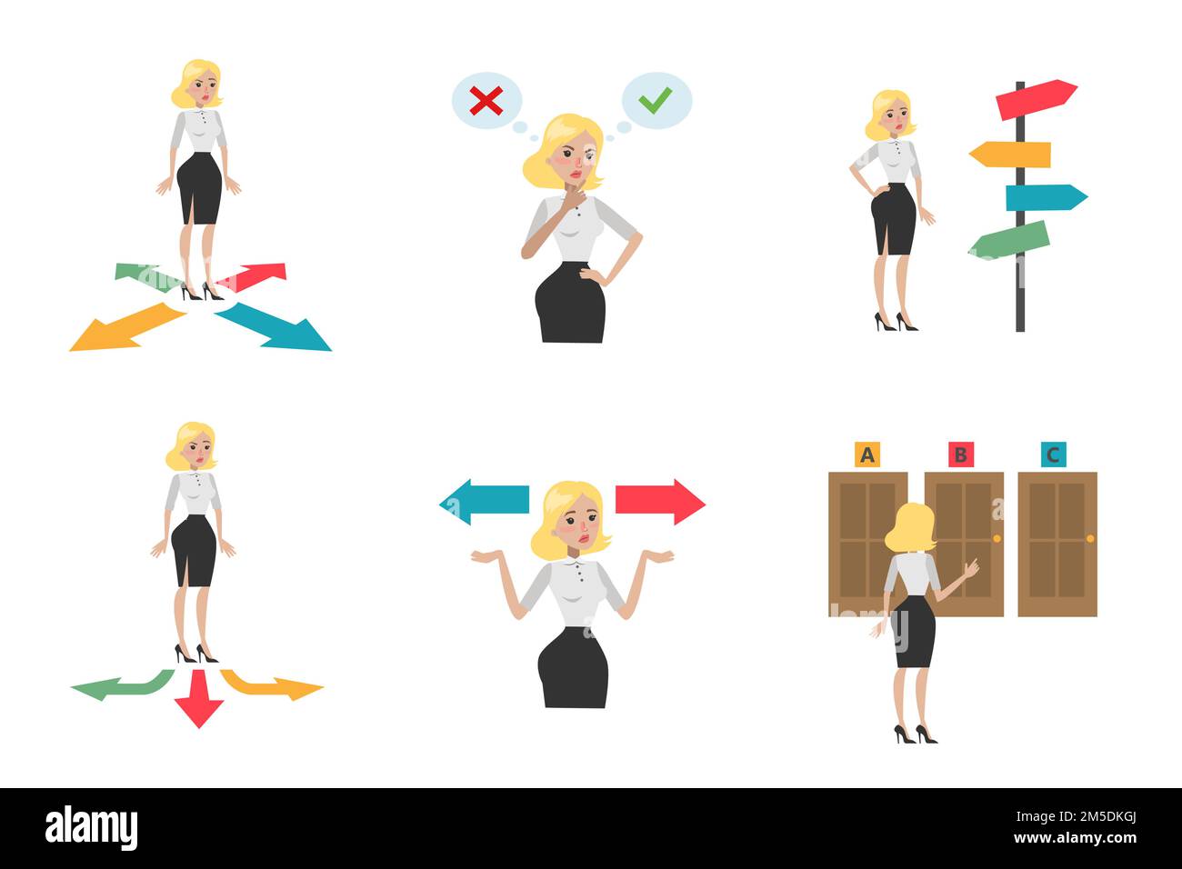 Choosing directions set. Woman trying to guess what strategy to pick Stock Vector Image & Art ...