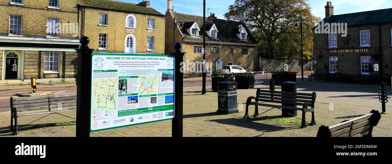 A Heritage Walk sign on the market square, Whittlesey town, Fenland ...