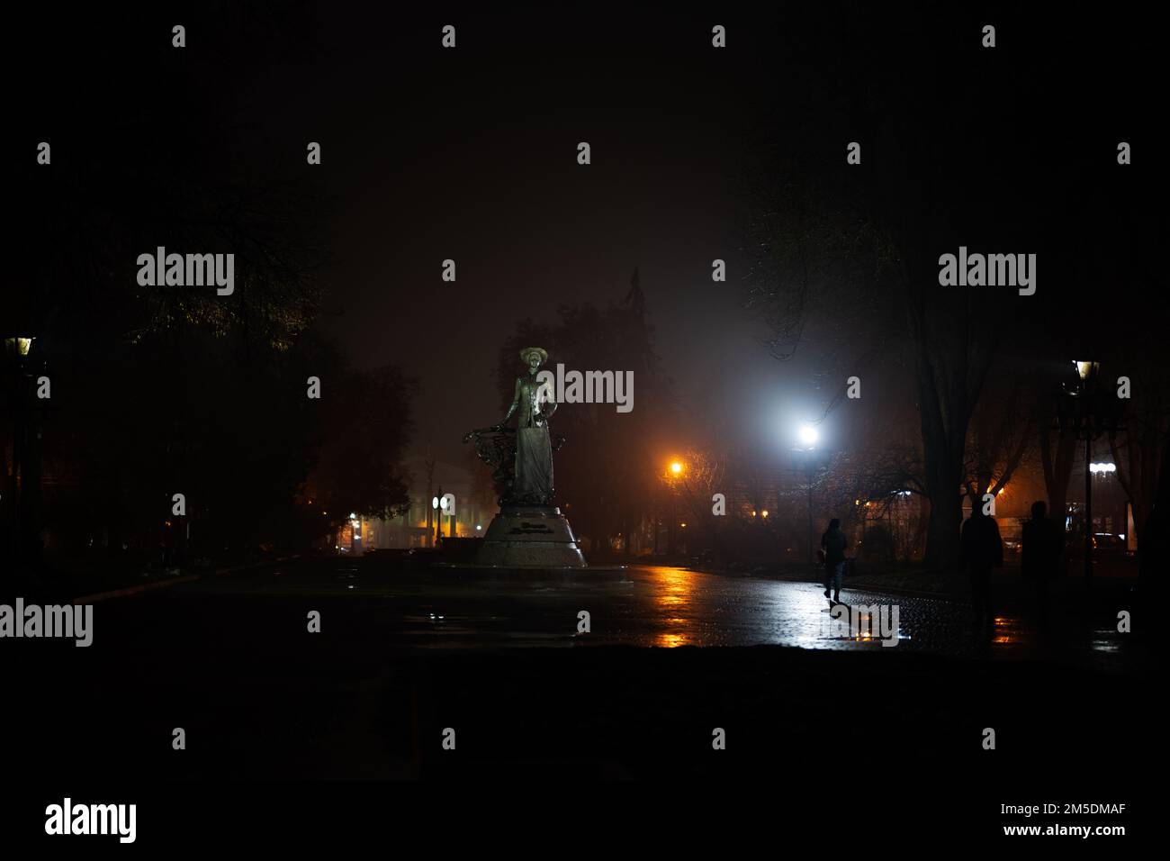 Ternopil, Ukraine- December, 24, 2022: Night monument to opera singer ...