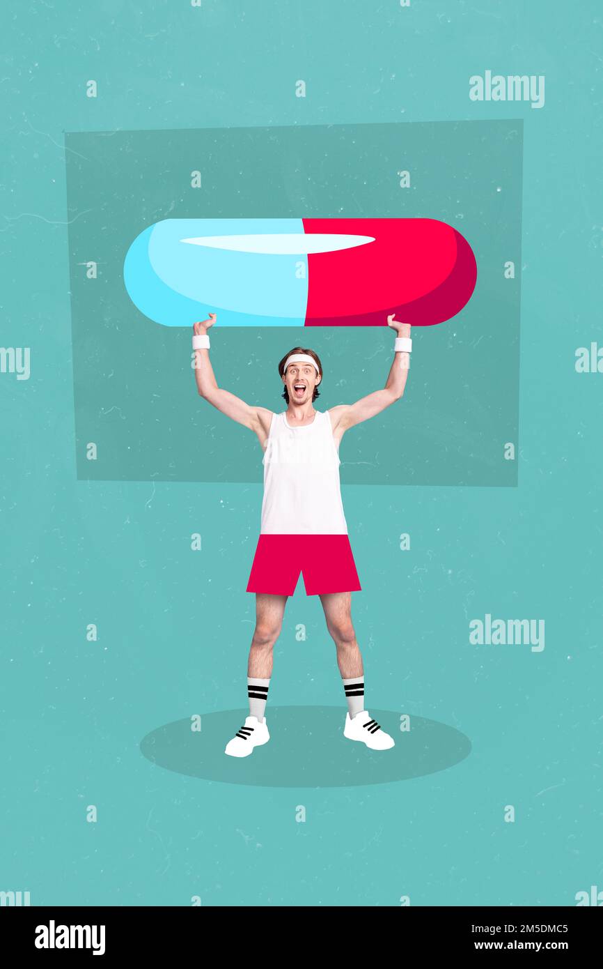 Creative photo 3d collage artwork poster postcard of young sporty man ...