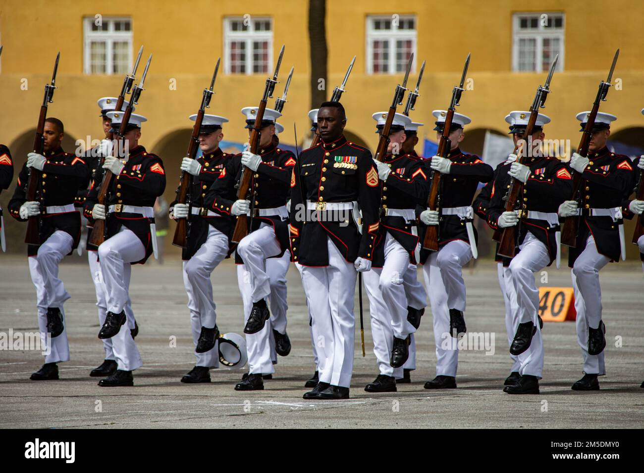 U.S. Marines with the Silent Drill Platoon, Battle Color Detachment ...