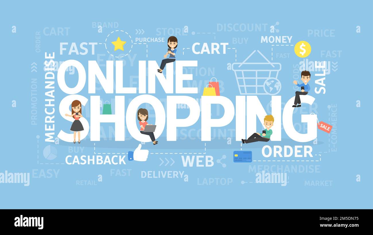 Online shopping concept illustration with words and people Stock Vector ...