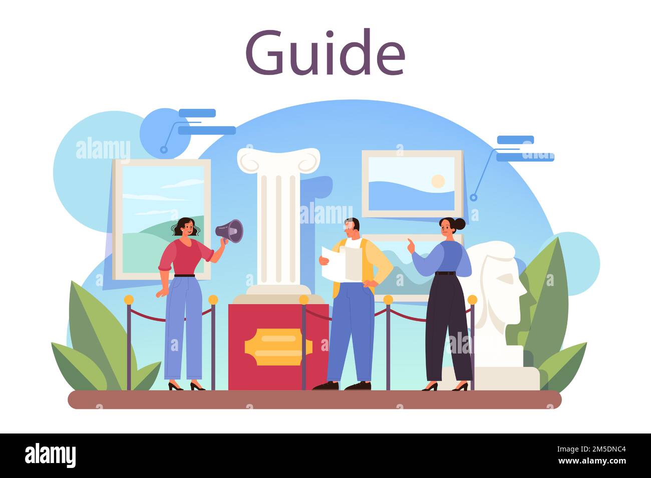 Tour vacation guide concept. Tourists listening to the history of the ...