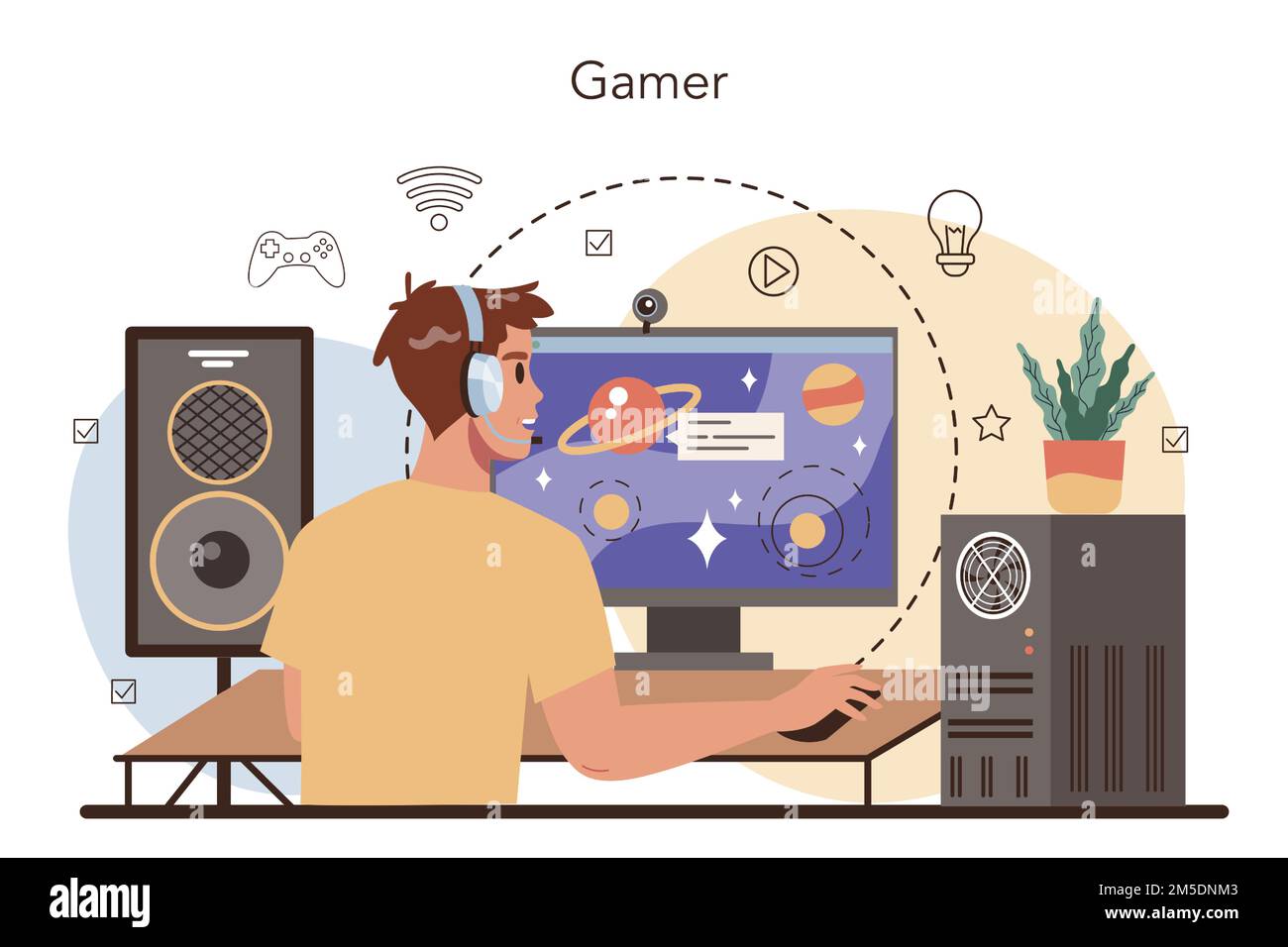 Professional gamer concept. Person play on the computer video game. E ...
