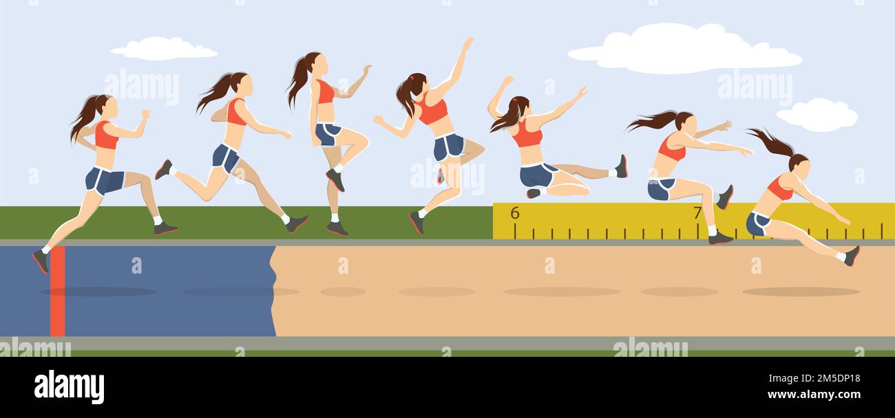 Triple jump moves illustration. Woman jumps in uniform Stock Vector ...