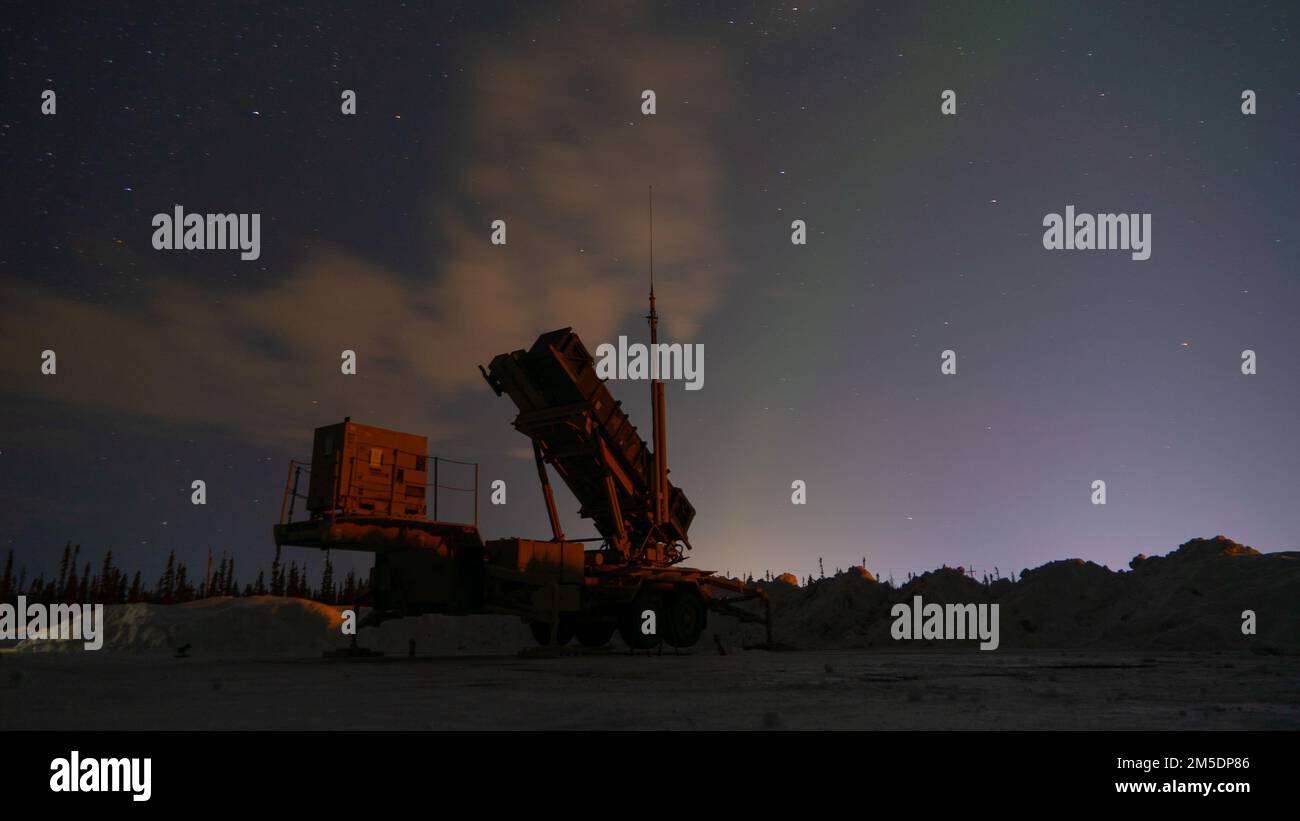 The northern lights begin to appear over a Patriot M903 launcher ...