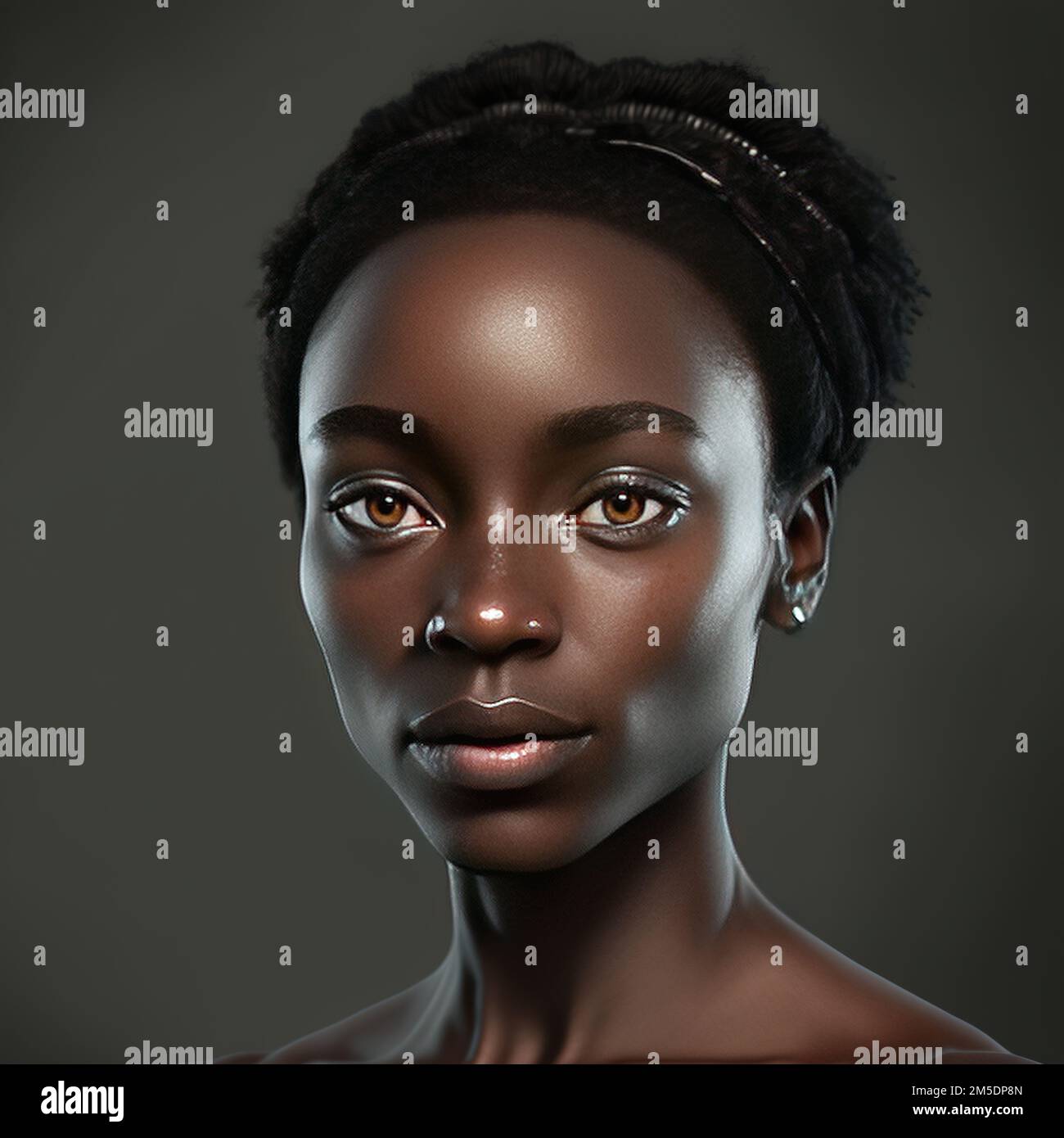 An illustration of a black female with short thick hair, accessories ...