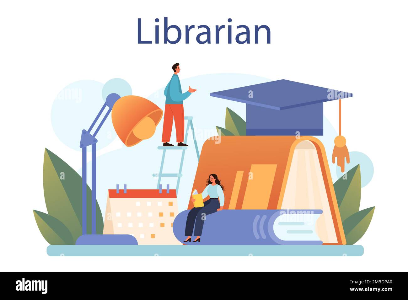 Librarian concept. Library staff cataloguing and sorting books ...