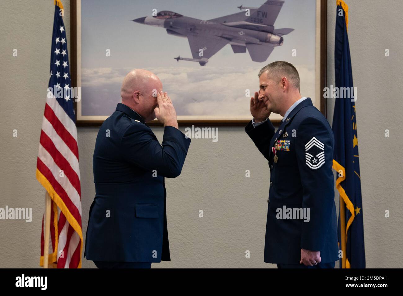 U.S. Air Force Lt. Col. Jacob M. Salmond, left, and Chief Master Sgt ...