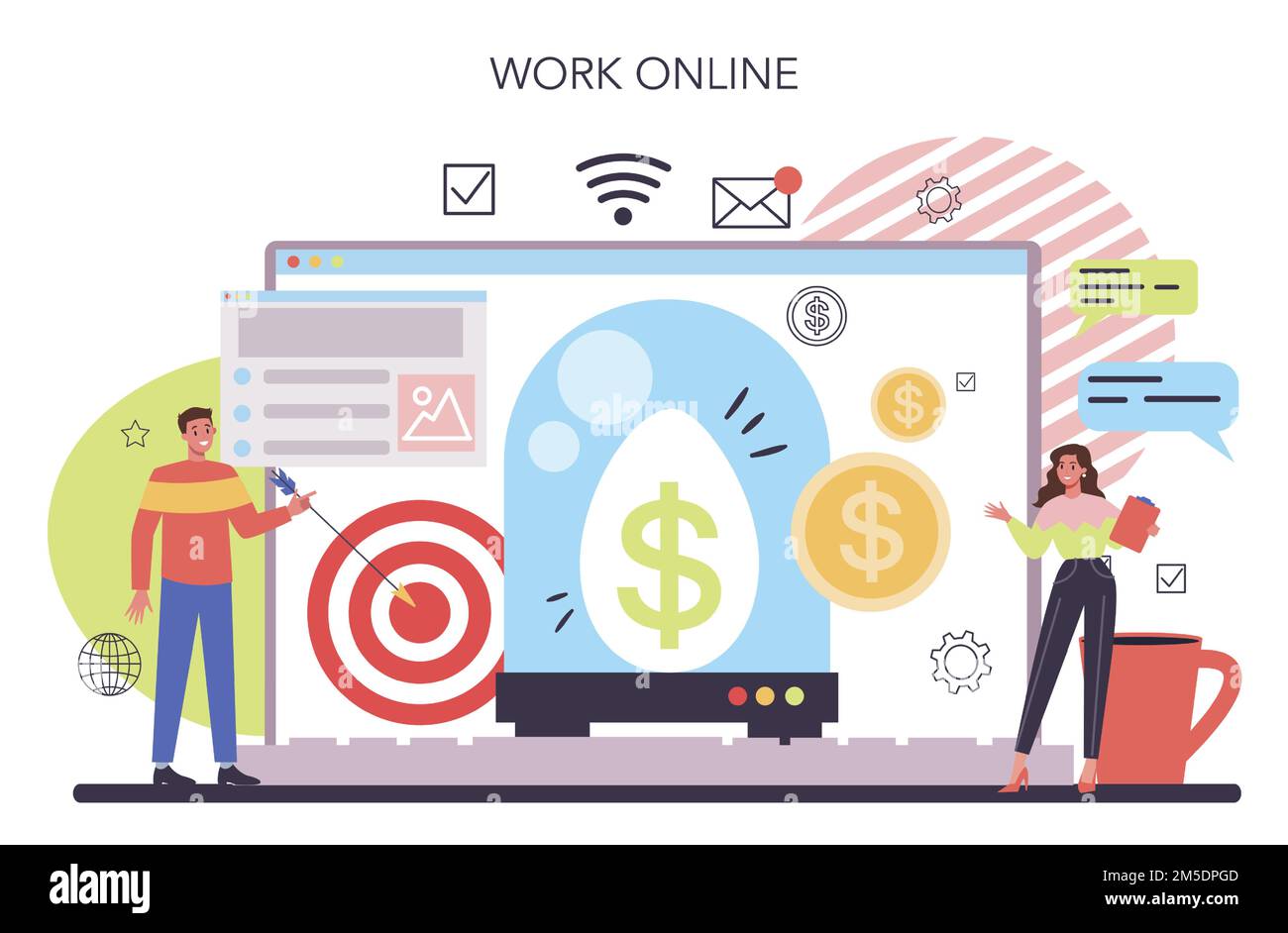 Business incubator online service or platform. Business people and investors supporting new ...