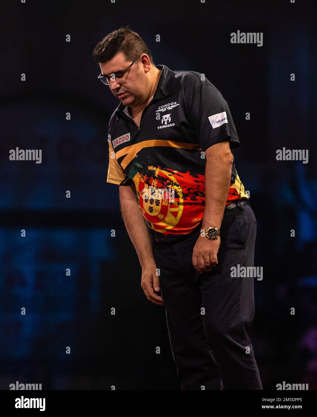 Jose de Sousa reacting during day eleven of the Cazoo World Darts ...