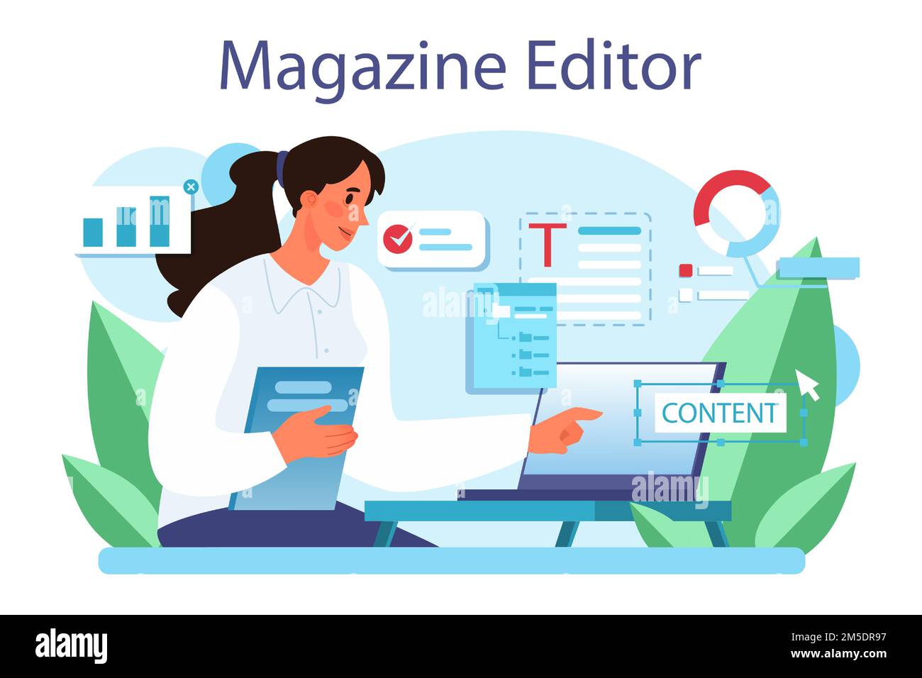 Magazine editor concept. Journalist and designer working on magazine ...