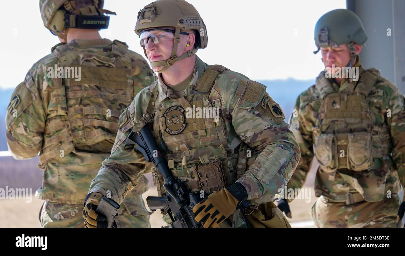 Spc. Kyle Lawson, of Company C, 2-134th Airborne, moves between events ...