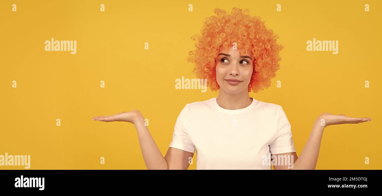 Woman isolated face portrait, banner with copy space. freaky woman in ...