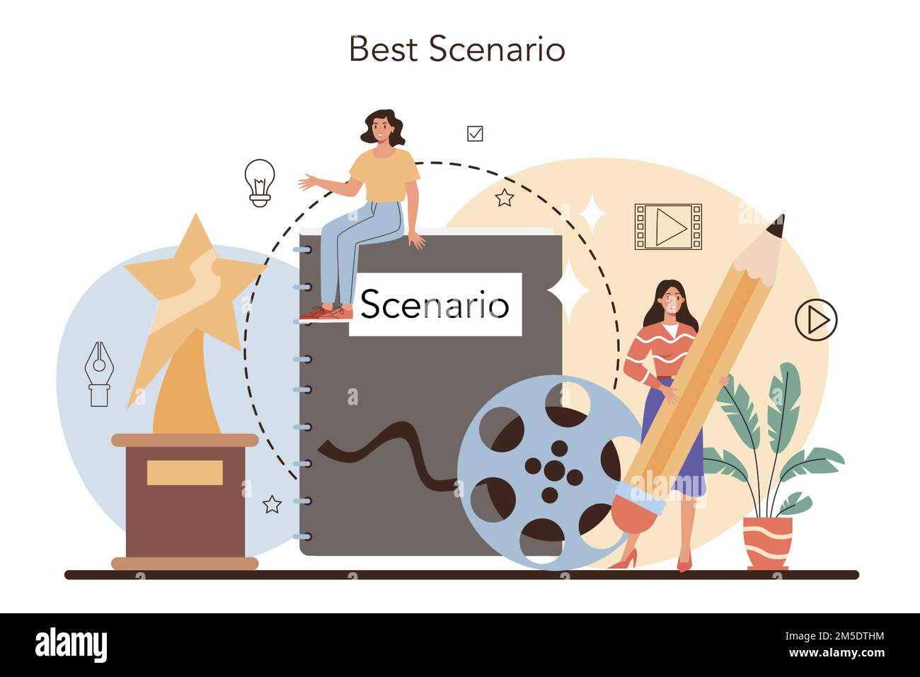 Screenwriter concept. Playwright create a screenplay for movie. Author ...