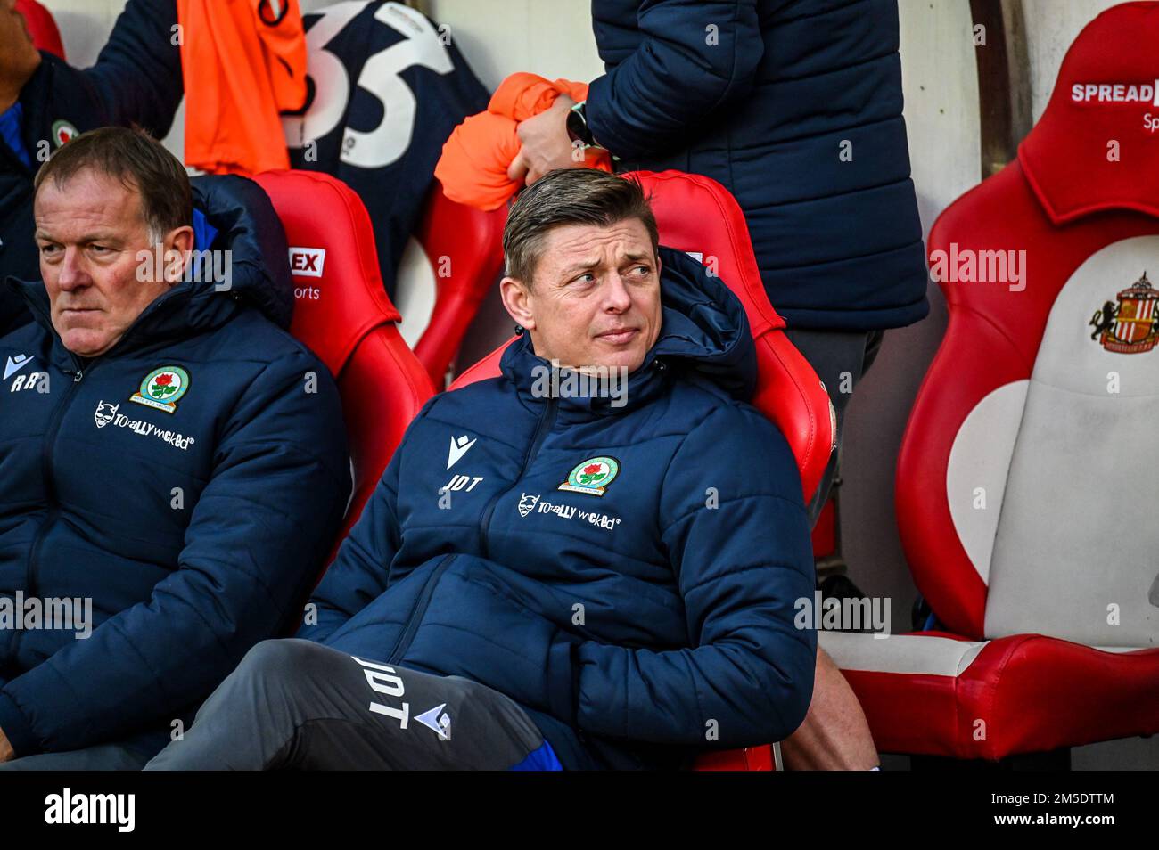 Blackburn Rovers manager Jon Dahl Tomasson takes his seat in the dugout ...