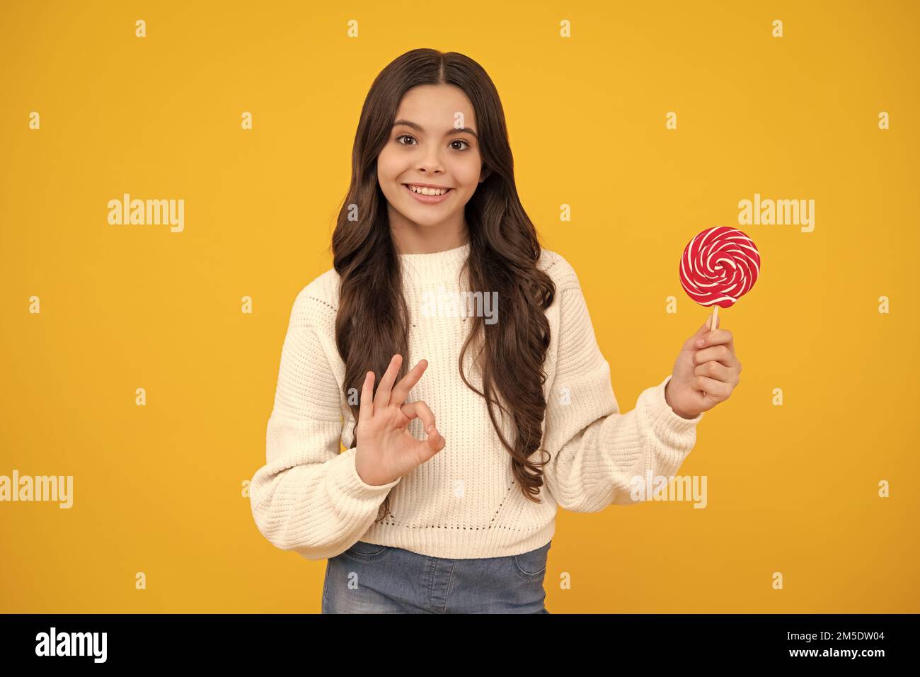 Teenage girl with lollipop, child eating sugar lollipops, kids sweets ...