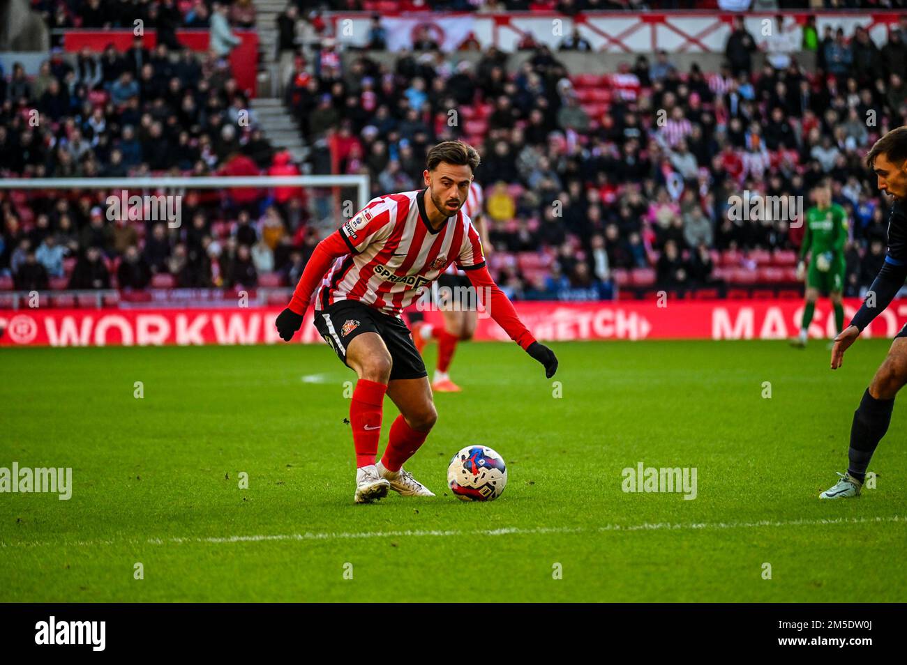 Sunderland AFC forward Patrick Roberts takes on the Blackburn Rovers ...