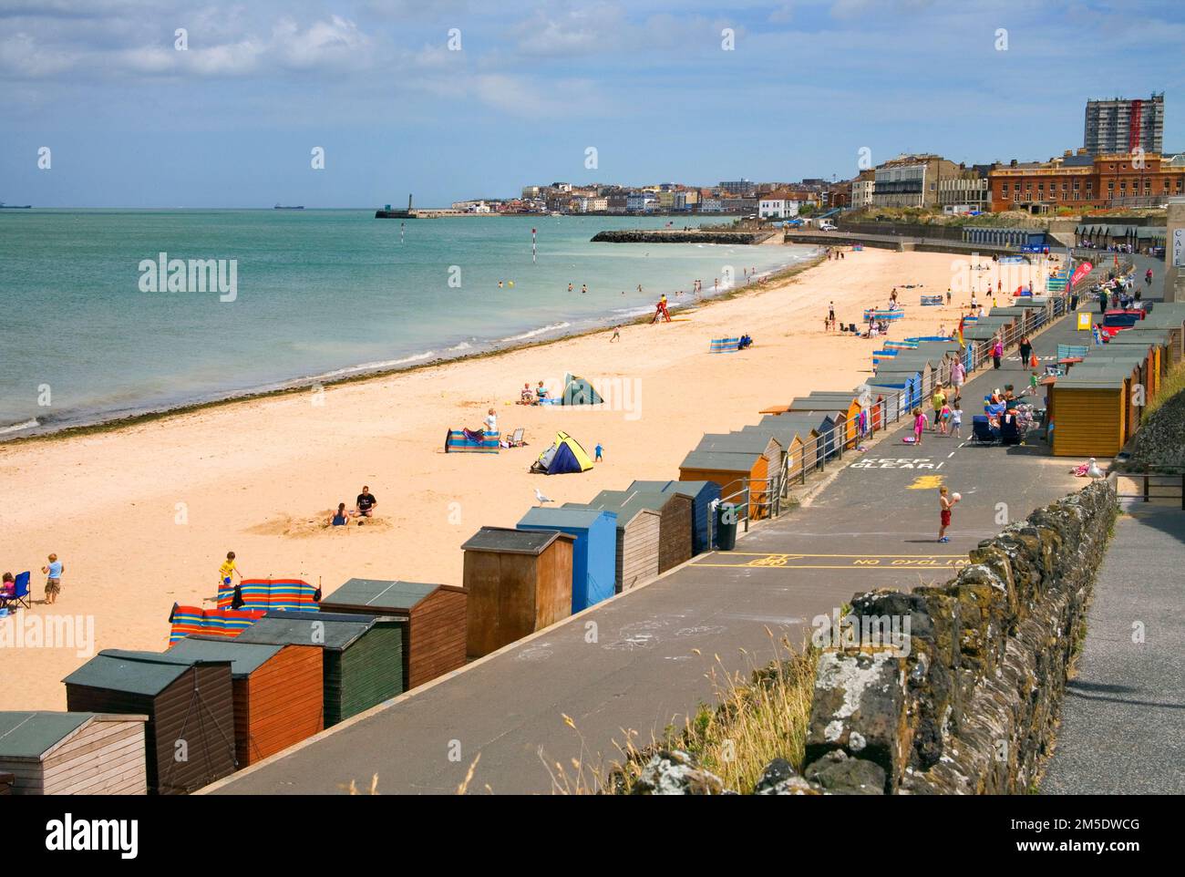 the fine beach and beach huts in Margate on the Kent coast Stock Photo ...