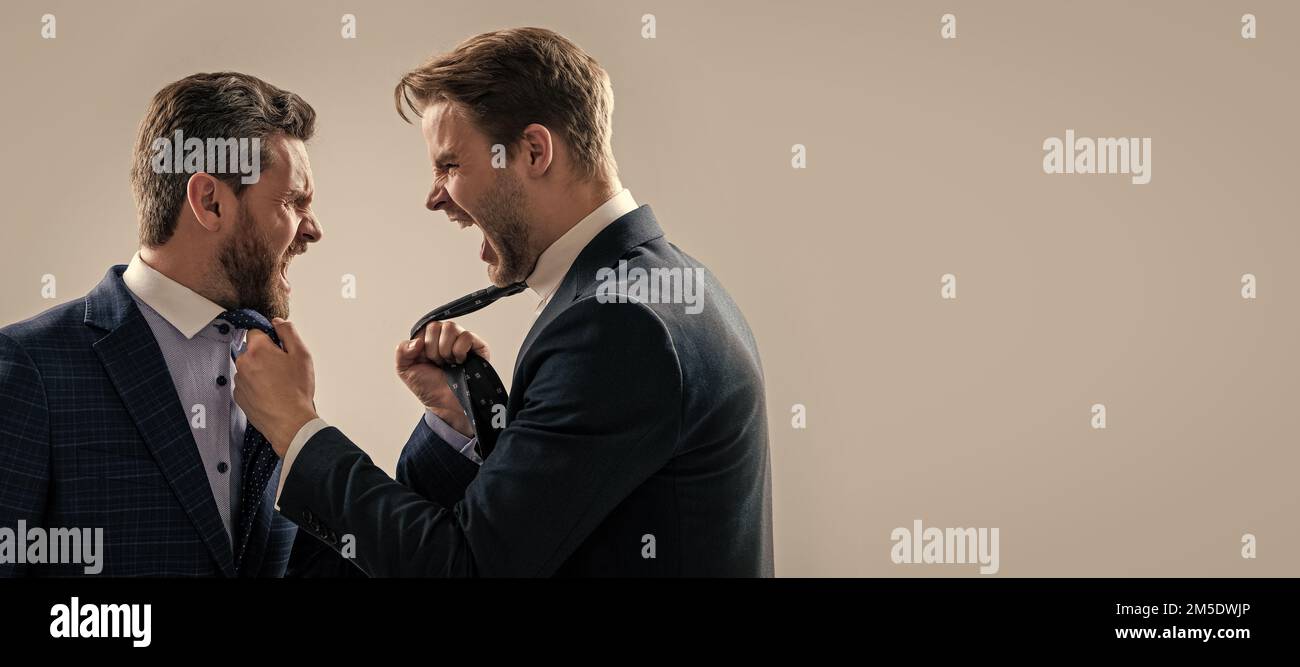 Man face portrait, banner with copy space. colleagues have disagreement ...