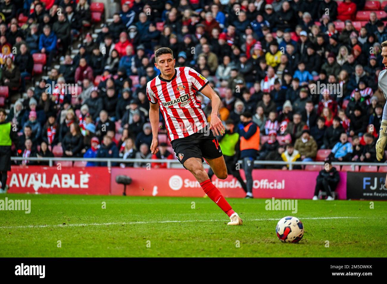 Sunderland AFC forward Ross Stewart closes down the Blackburn Rovers ...