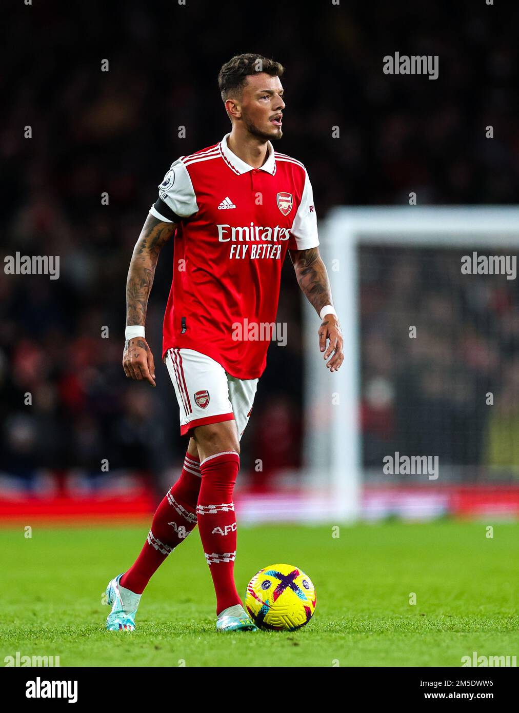 Arsenal's Ben White in action during the Premier League match at the ...