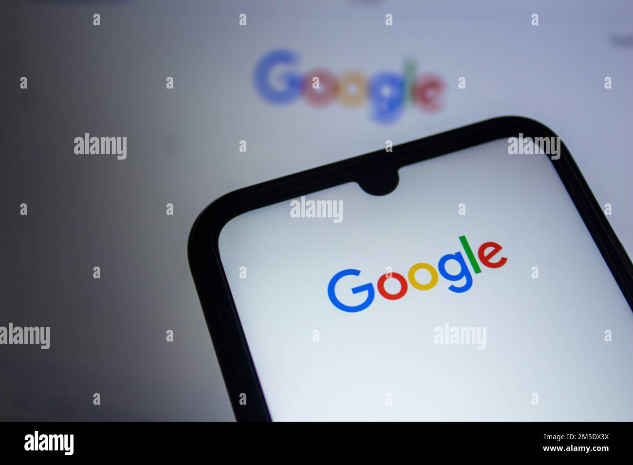 Google logo displayed on the smartphone screen. Afyonkarahisar, Turkey ...