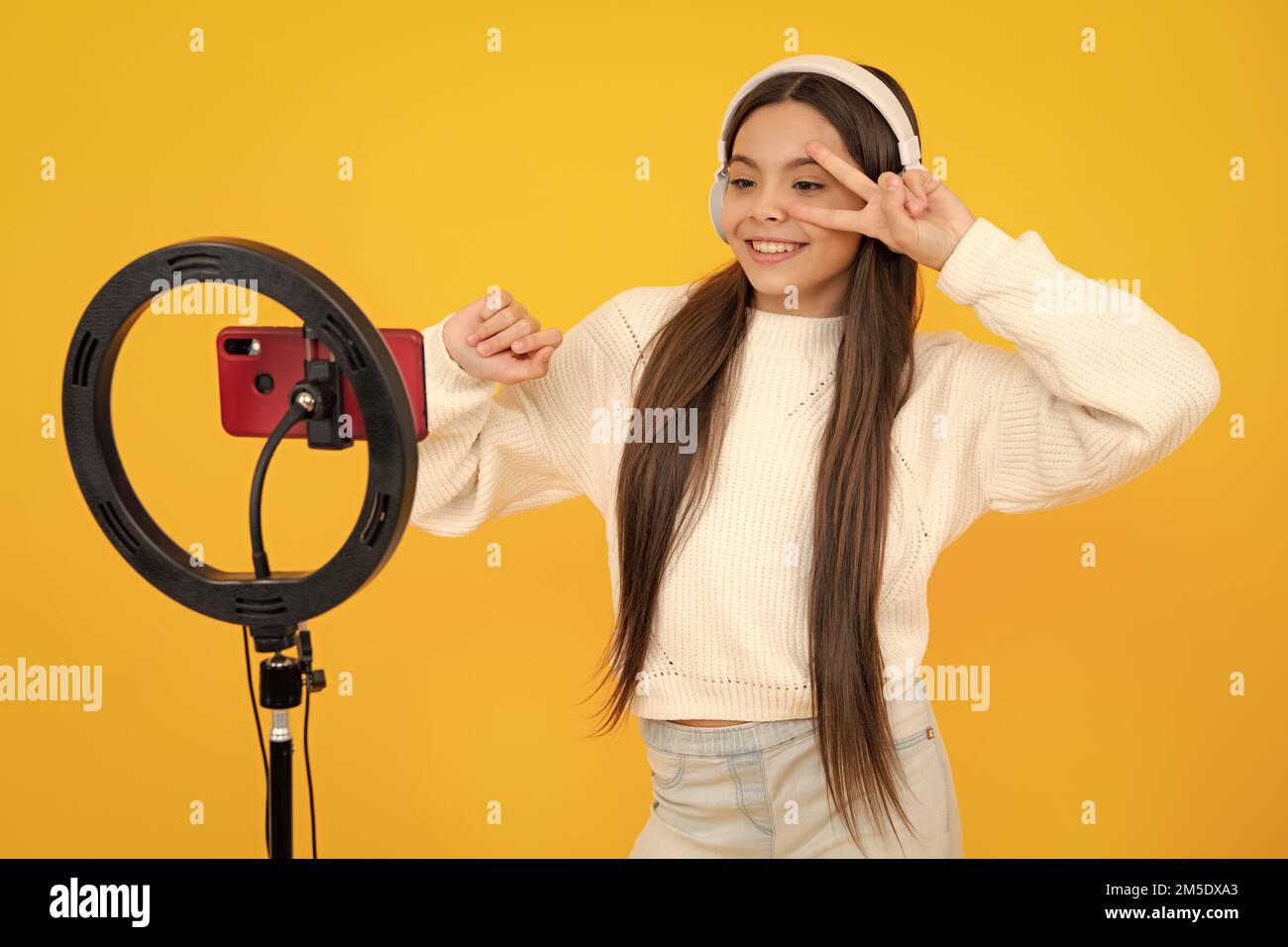 Music kids blog. Teenage girl blogger making video, child vlogger ...