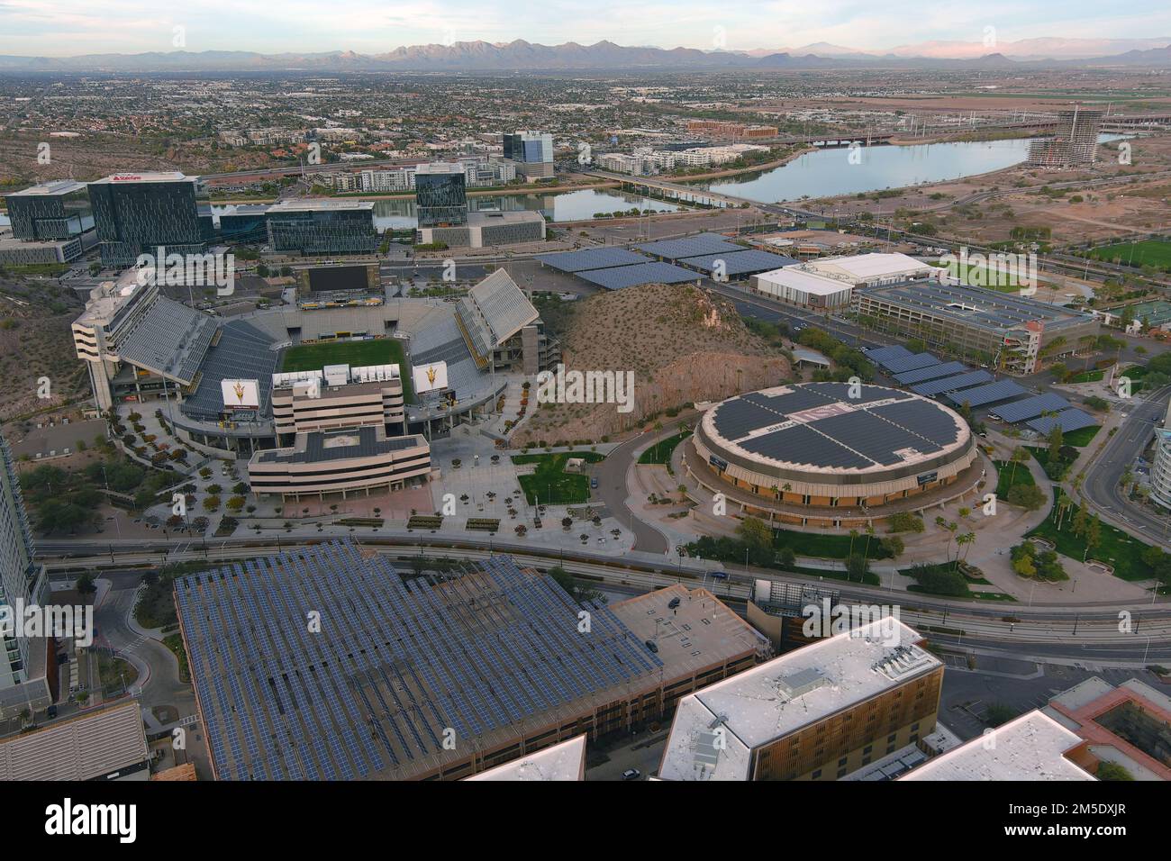 A general overall aerial view of Sun Devil Stadium (left) and Desert ...