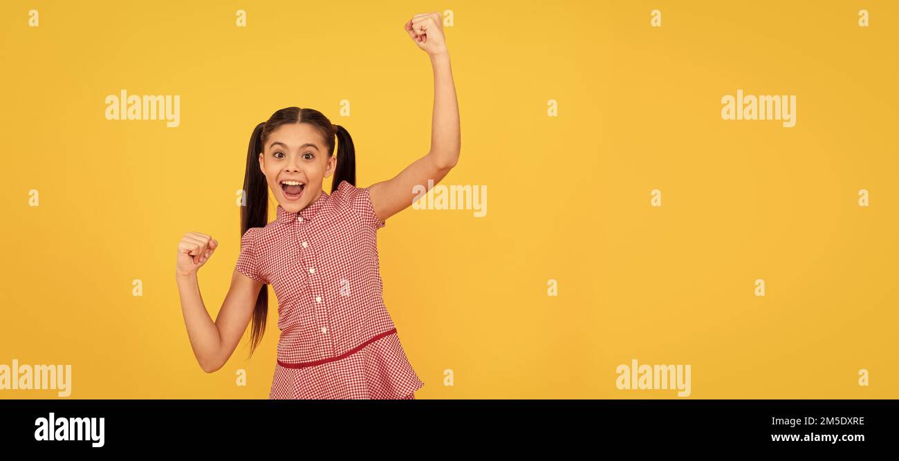 Feel like a winner. Lucky winner yellow background. Happy kid scream ...