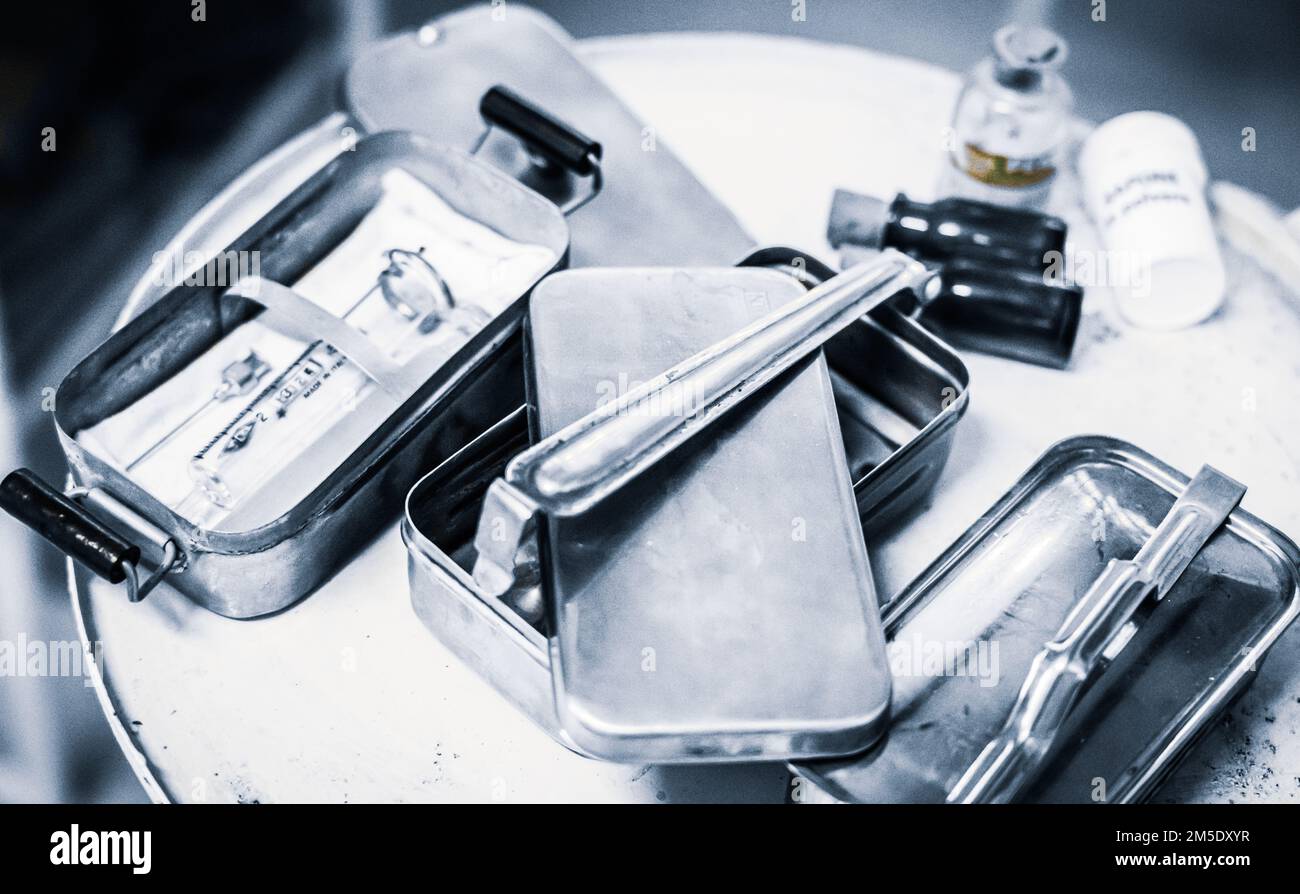 Old doctor tools, vintage syringe Stock Photo - Alamy