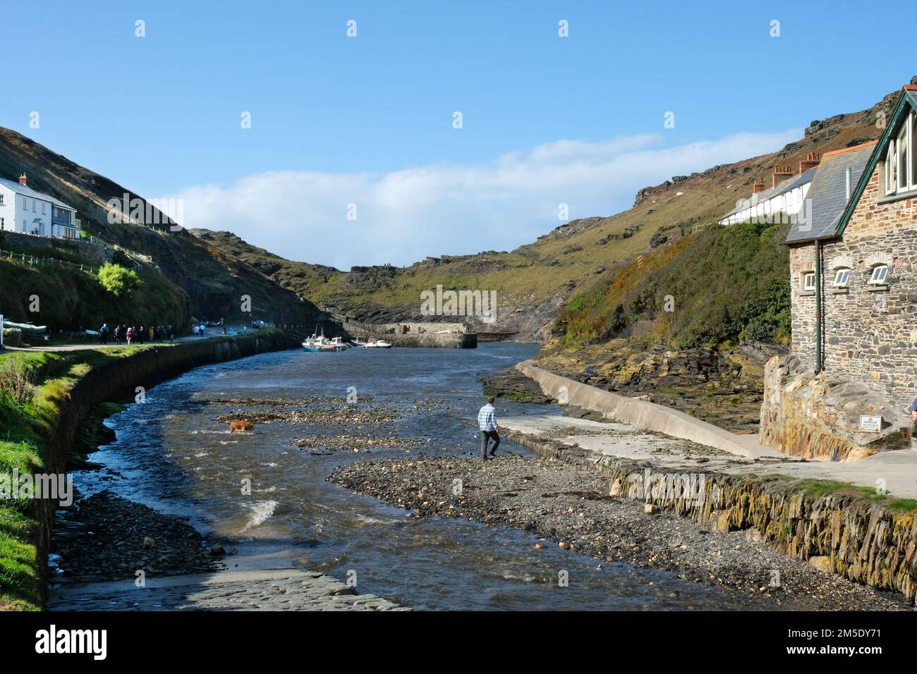 The River Valency flowing through the village of Boscastle, Cornwall ...