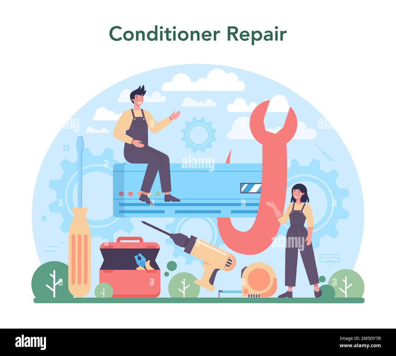 Air conditioning repair and instalation service. Repairman installing ...