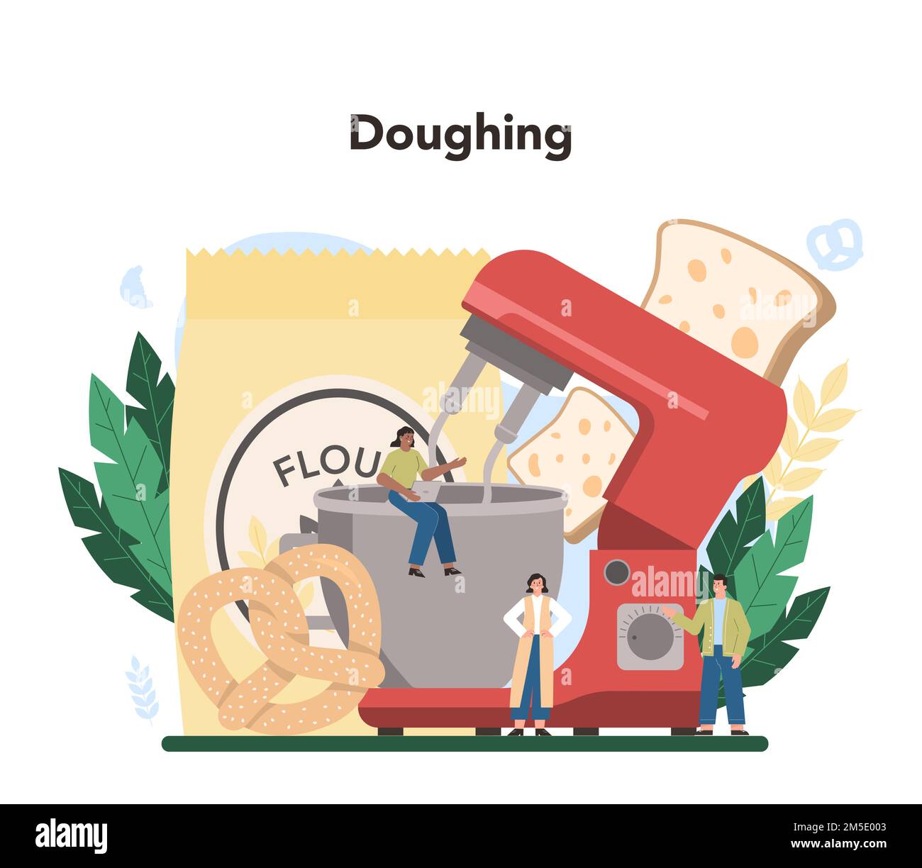 Baking industry concept. Baking pastry process. Bakery worker making ...