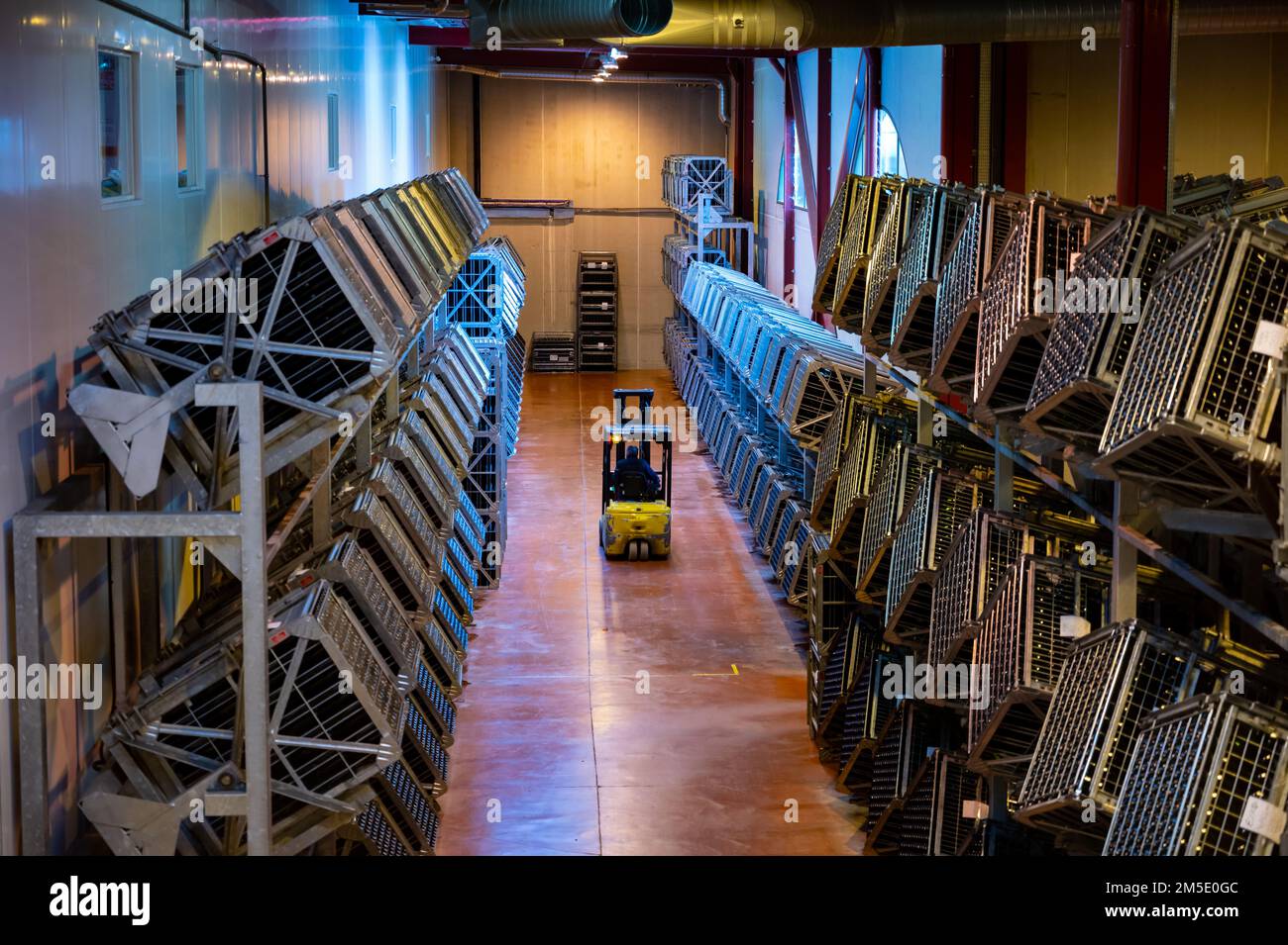 Production of cremant sparkling wine in Burgundy, France. Automatically ...