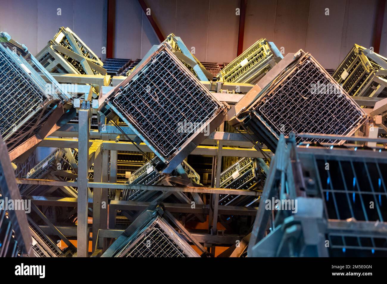 Production of cremant sparkling wine in Burgundy, France. Automatically ...
