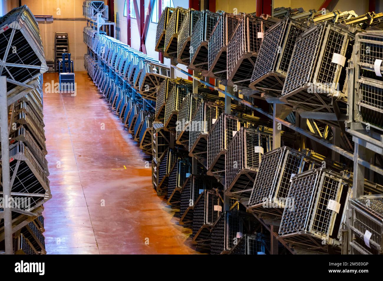 Production of cremant sparkling wine in Burgundy, France. Automatically ...
