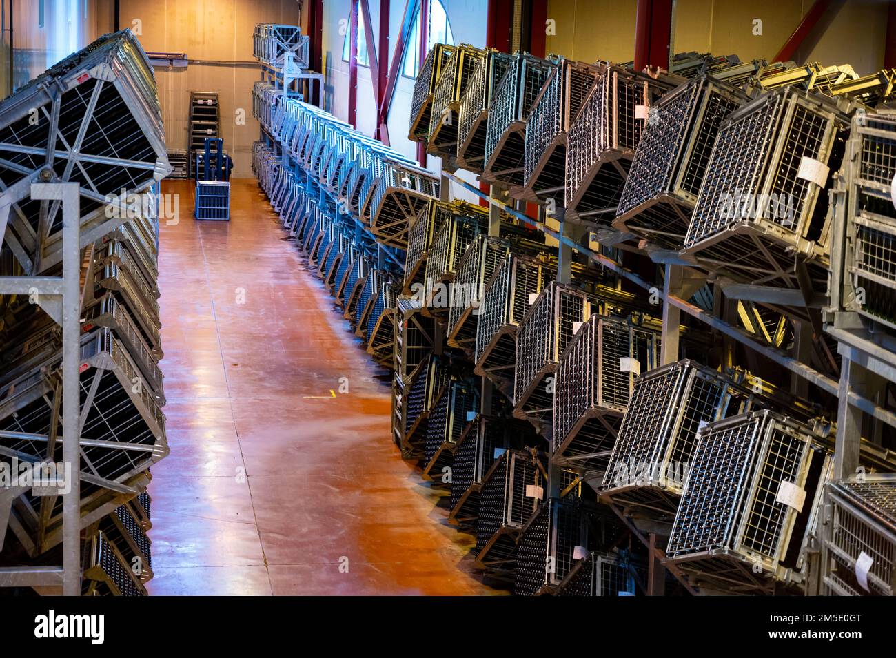 Production of cremant sparkling wine in Burgundy, France. Automatically ...