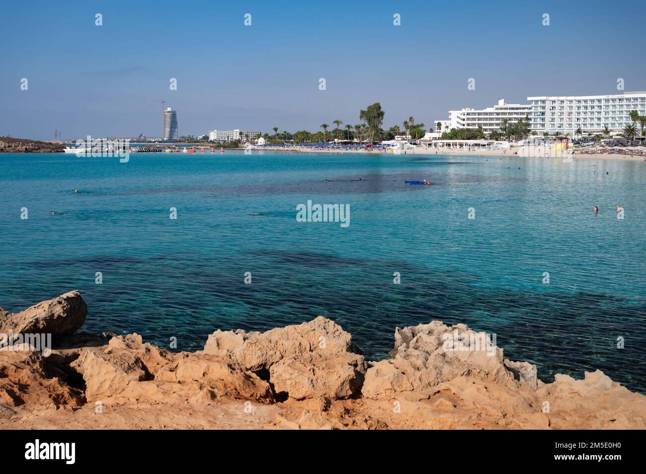 Aerial panoramic view on blue crystal clear water on Mediterranean sea ...