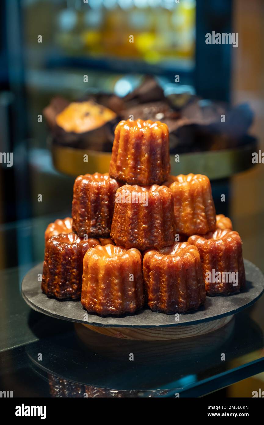 French sweet dessert baba au rhum on display in french bakery, Lyon ...