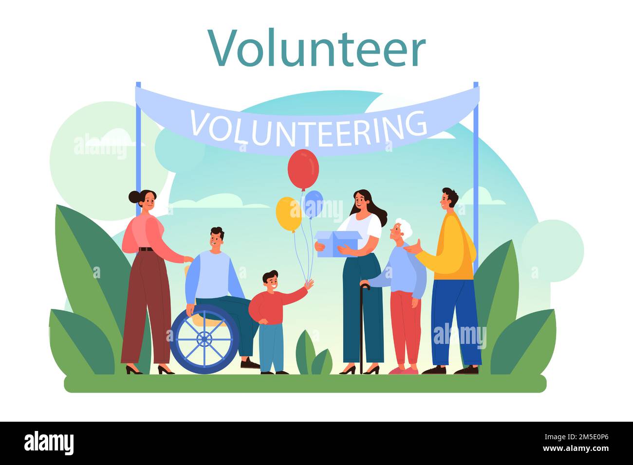 Volunteer concept. Charity community support old and disabled people ...