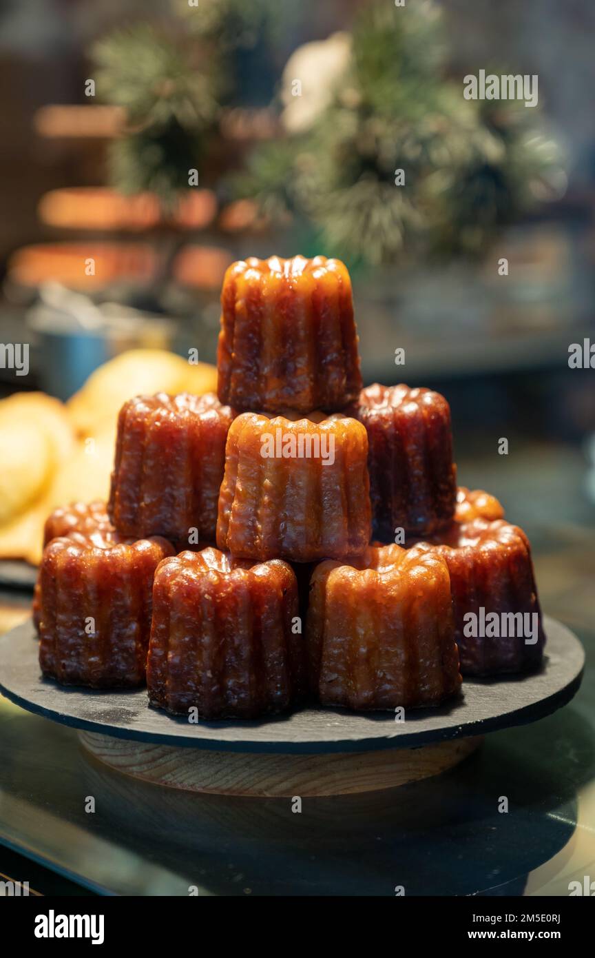 French sweet dessert baba au rhum on display in french bakery, Lyon ...