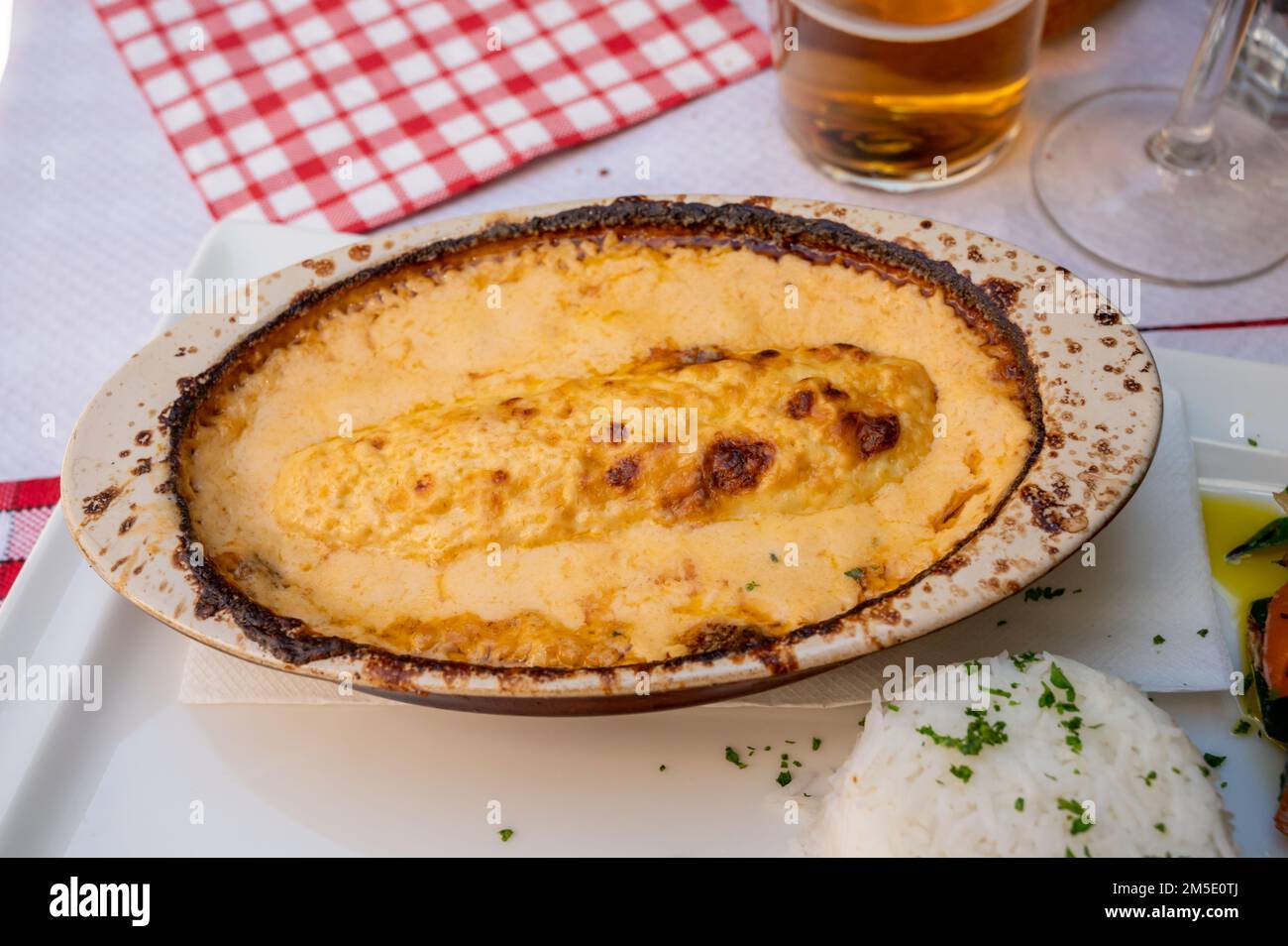 Quenelle, speciality of Lyon, oval-shaped dumplings filled with pike ...