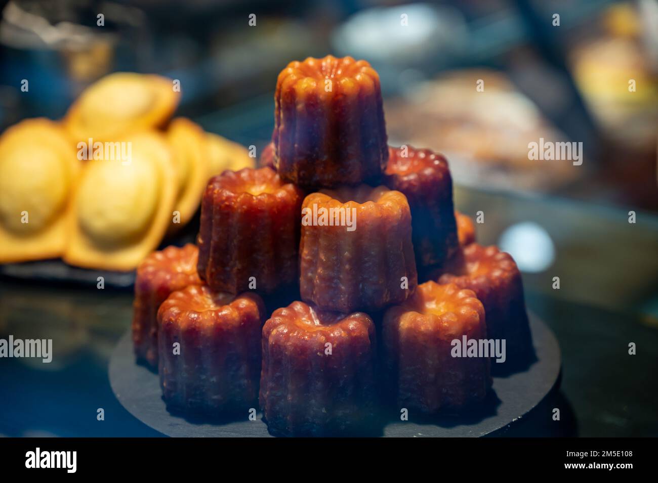 French sweet dessert baba au rhum on display in french bakery, Lyon ...